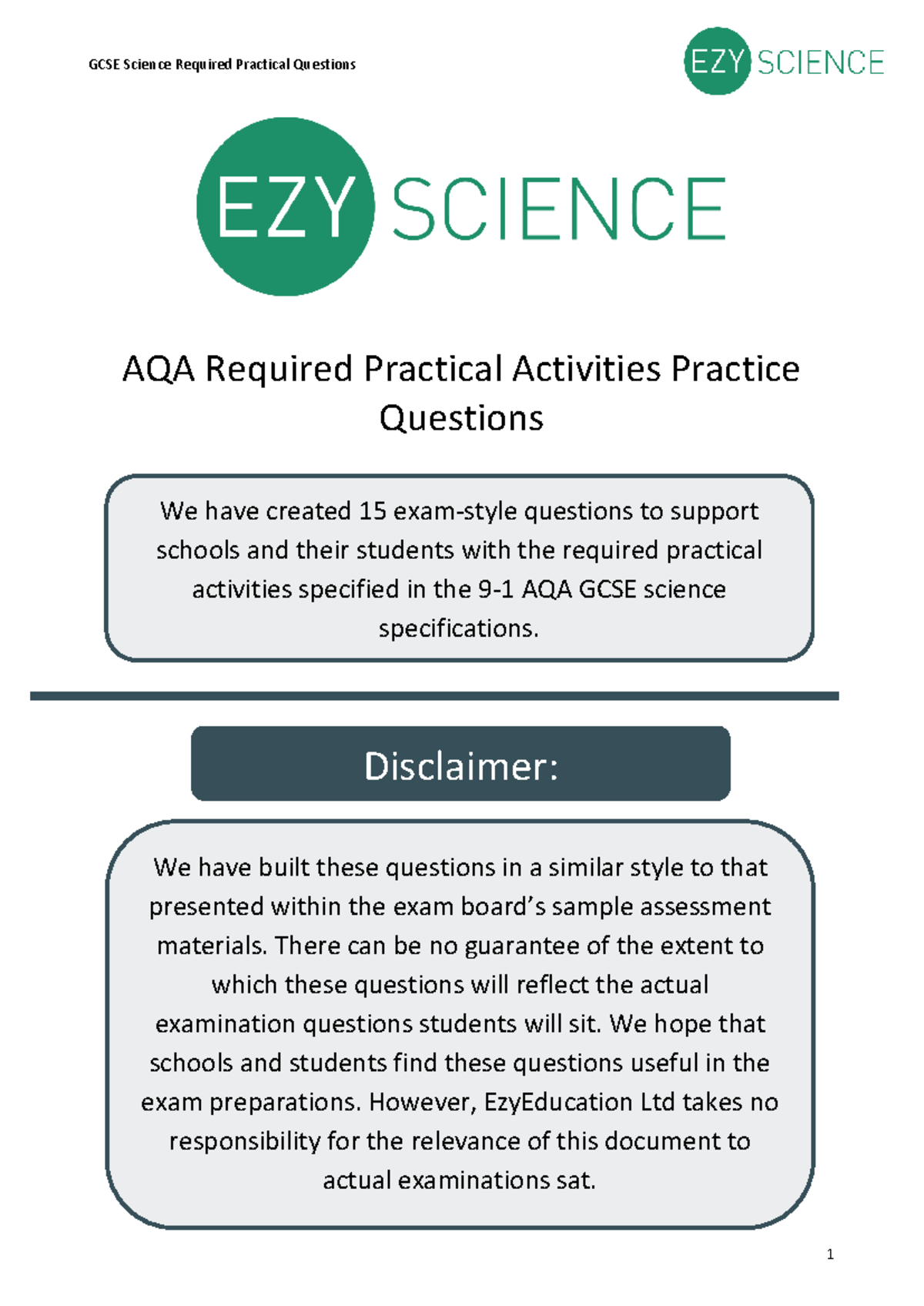 GCSE Science AQA Required Practical Activities Practice Questions - Studocu