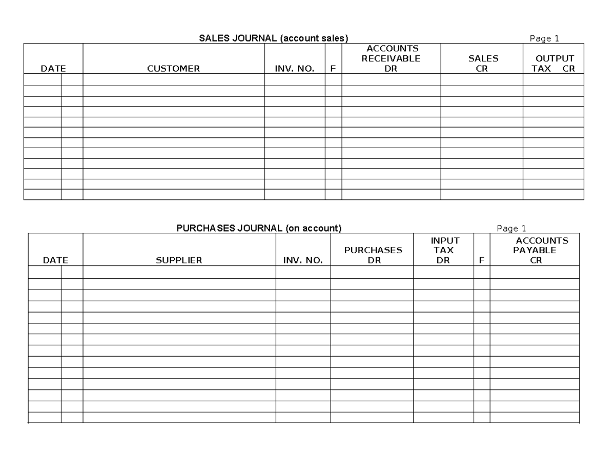 SALES JOURNAL TEMPLATE (Accounting) - Special Journal Format - Studocu