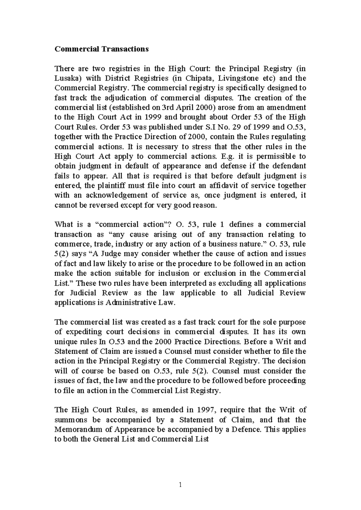 Commercial Transactions: Overview of High Court Commercial Registry ...