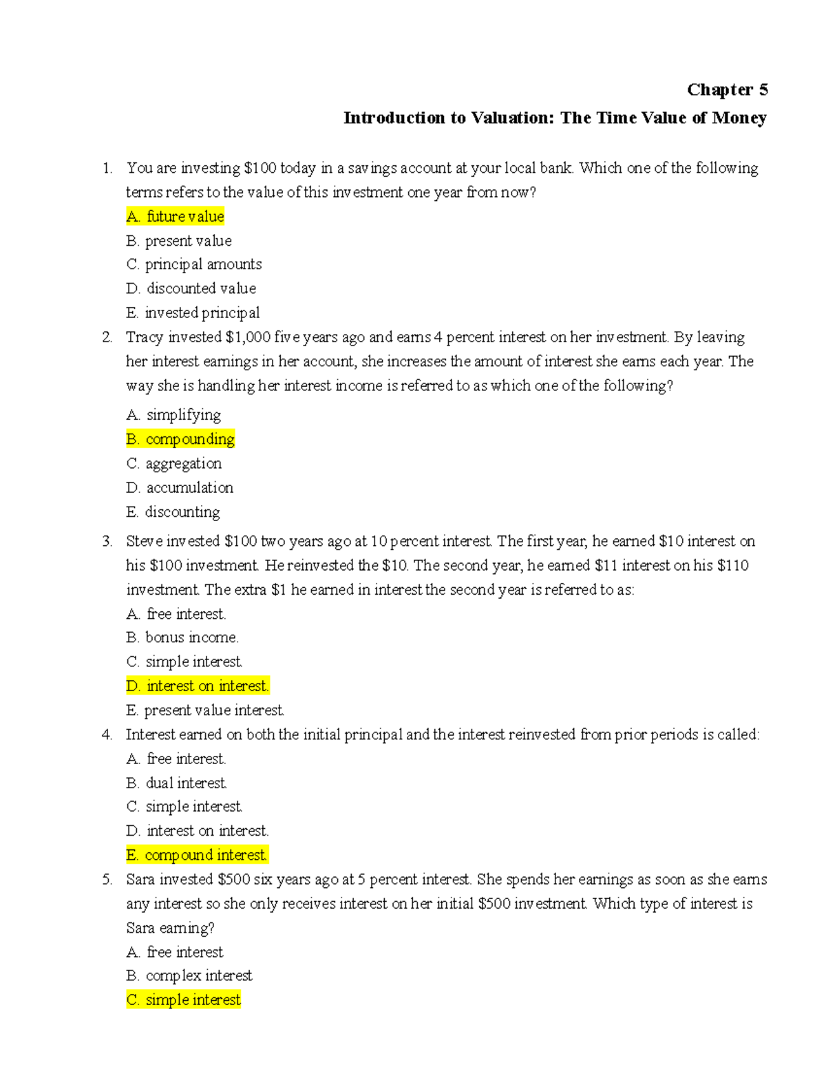 Chapter 5 MCQs on Valuation: Time Value of Money Insights - Studocu