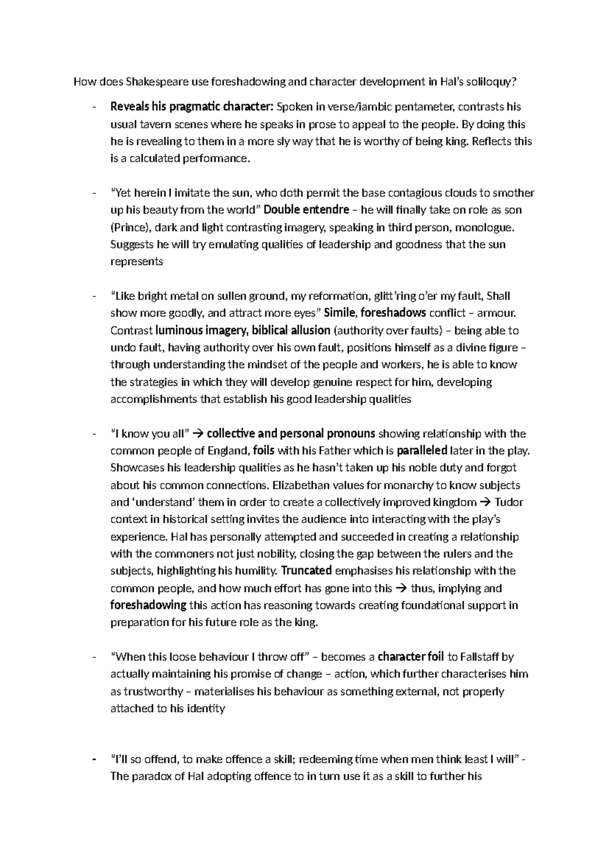 Act 1 scene 2 - Hal's soliloquy quotes and analysis - How does ...