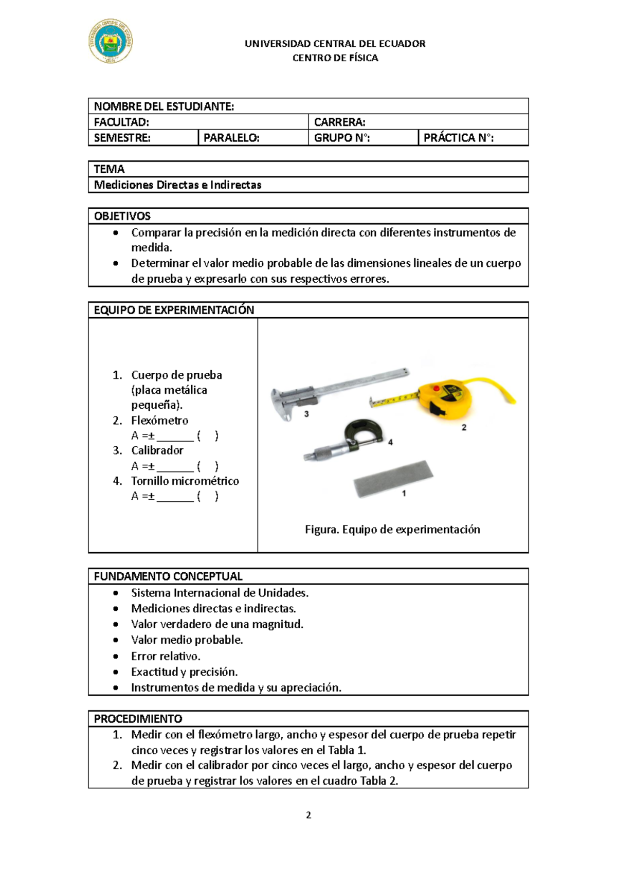 Práctica de Mediciones Directas e Indirectas - FÍSICA 01 - Studocu