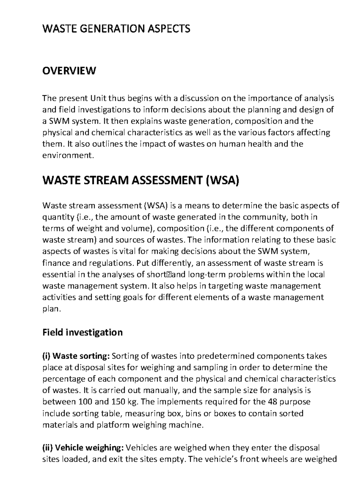 Waste Generation: Key Aspects and Implications Analysis - Studocu