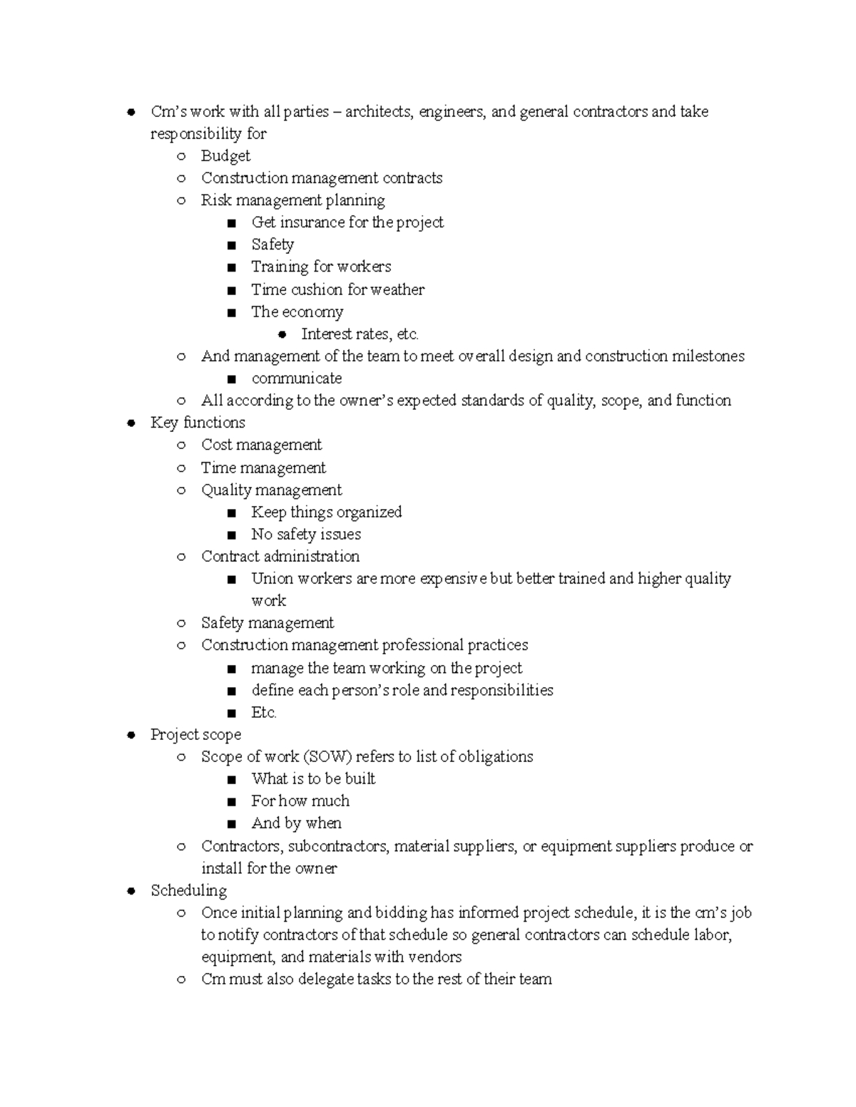 Construction Management Principles - CONM 1050-01 Study Notes - Studocu