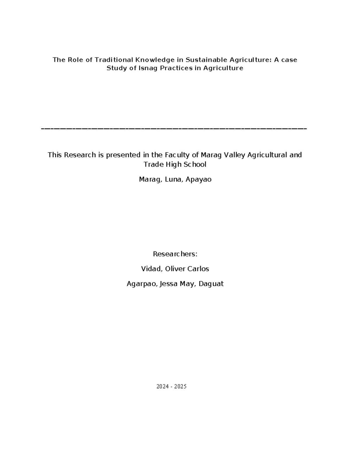 Practical Research 1: The Role of Isnag Traditional Knowledge in ...