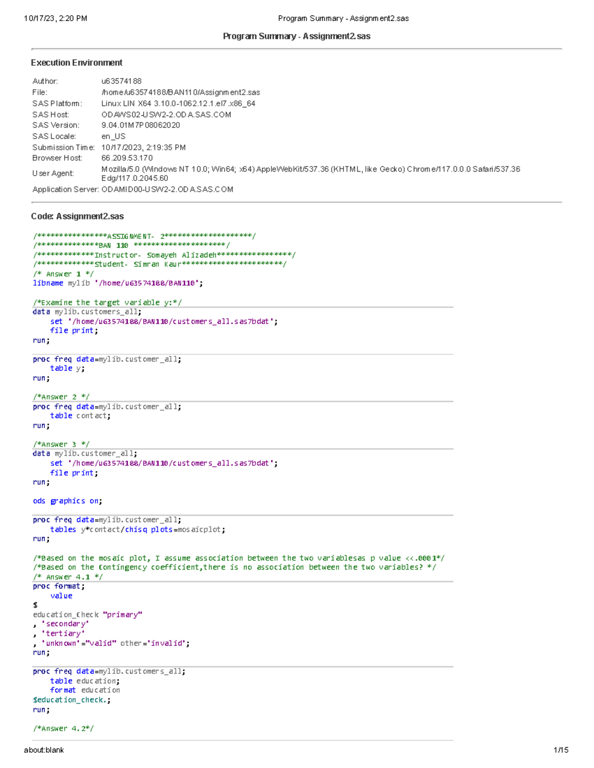 Assignment 2 - Program Summary - Assignment2 Execution Environment ...