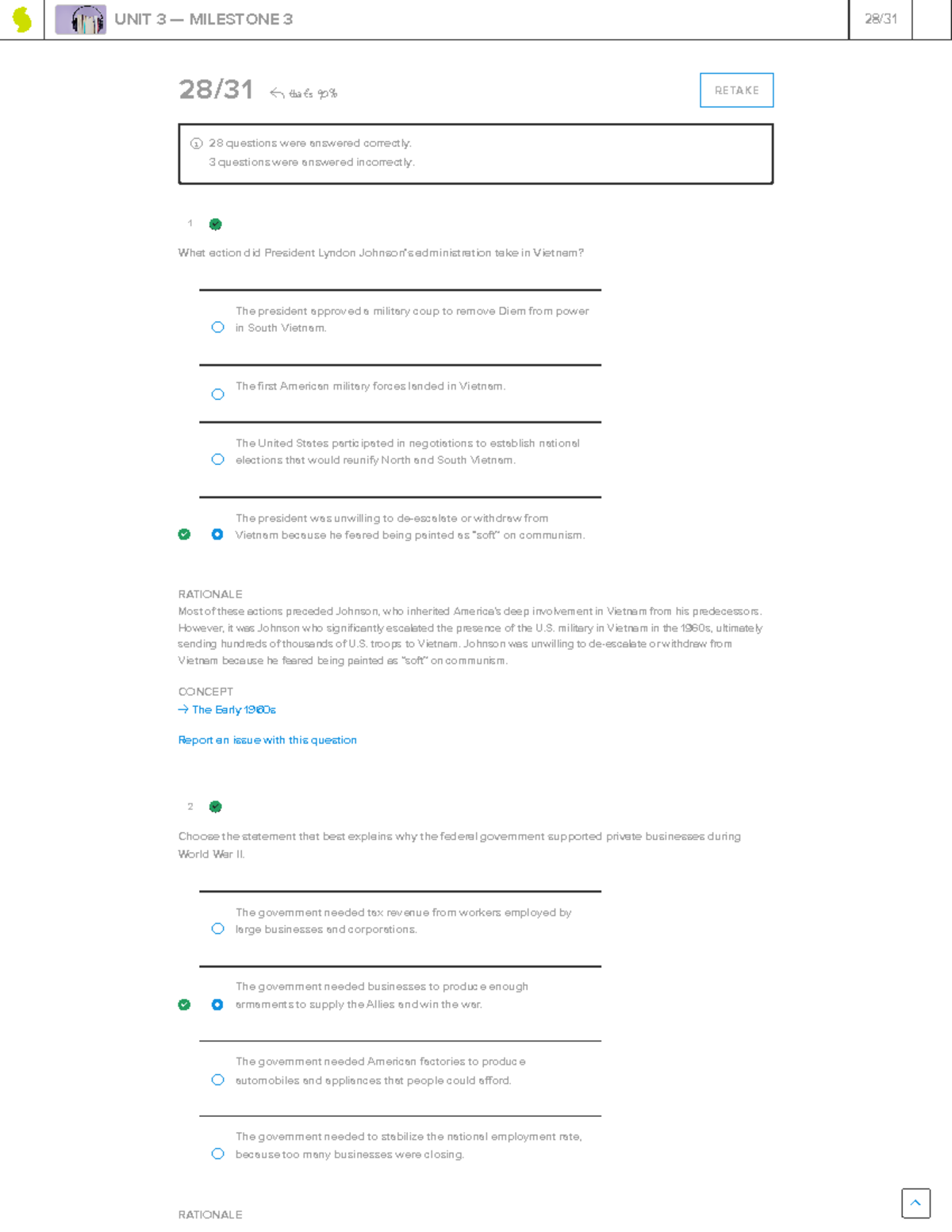 Unit 3 History - 1 CONCEPT → The Early 1960s 2 28 / 31 that's 90% ...