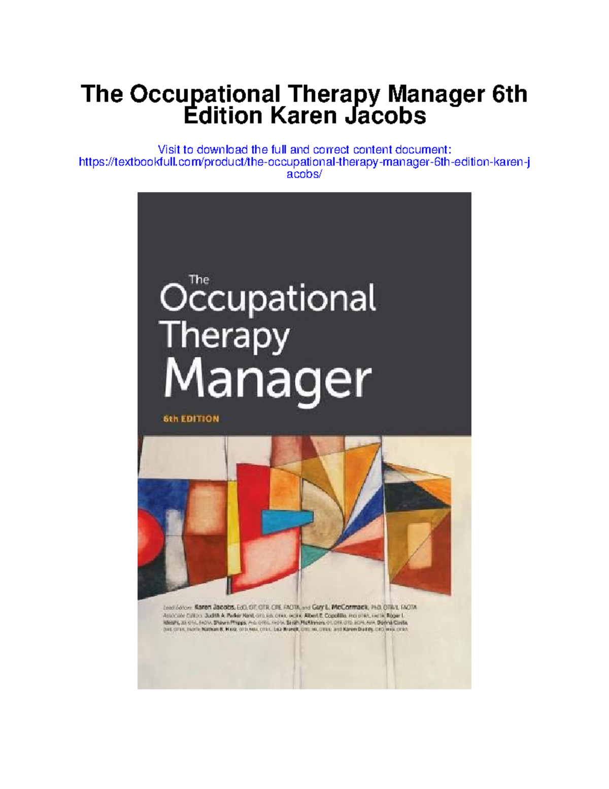 The Occupational Therapy Manager (6th Ed) - Full Chapter Download - Studocu