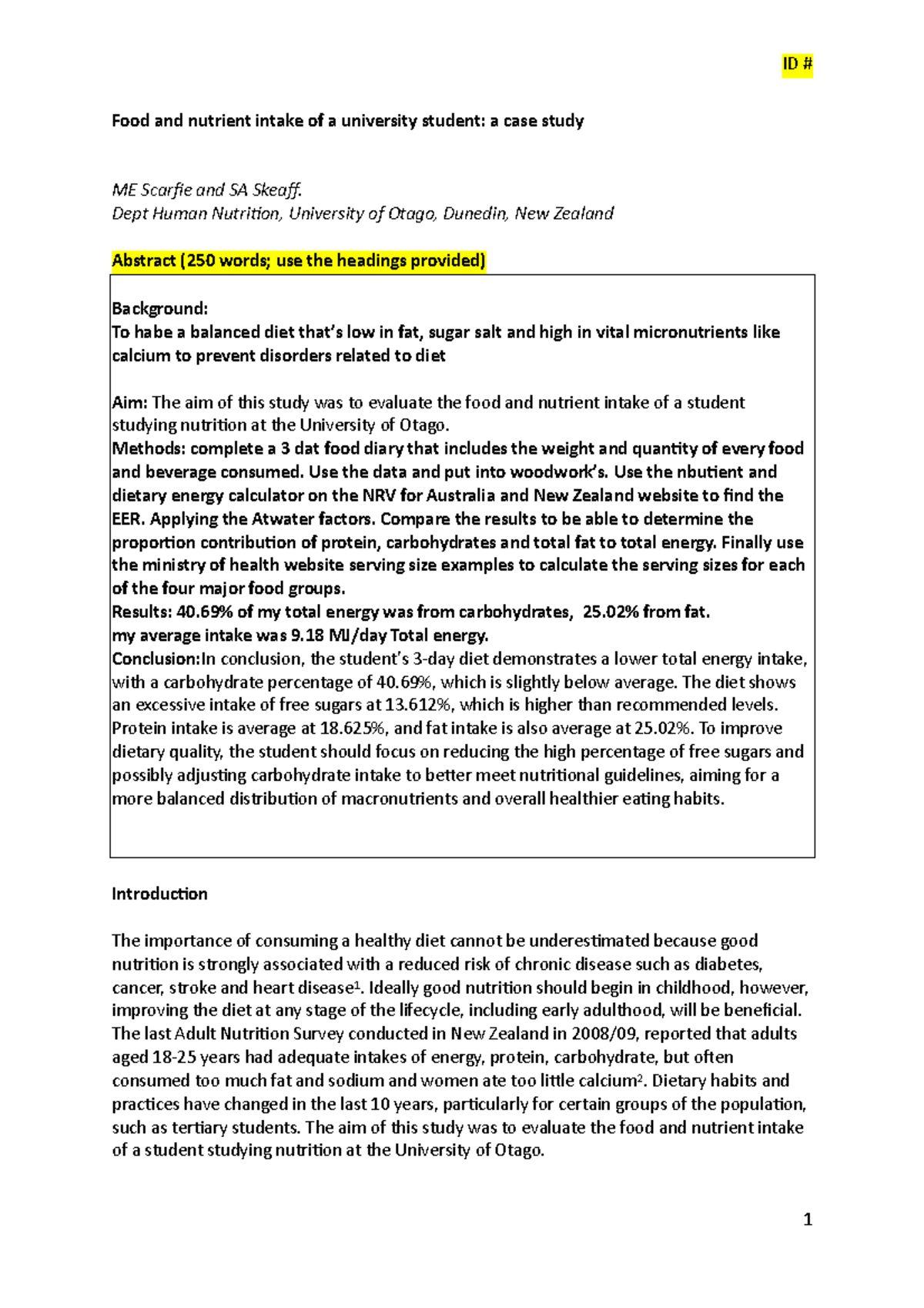 HUNT 141 2024: Food and Nutrient Intake Case Study of a University ...