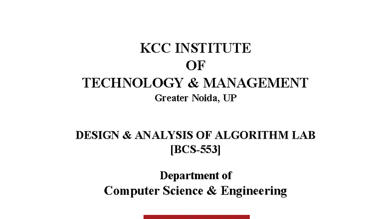 DAA Practical Lab Report: Algorithm Design & Analysis (CSE(AI)) - Studocu
