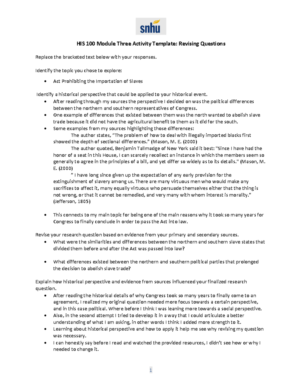 HIS 100 Module Three Activity Revising Questions - 1 HIS 100 Module ...