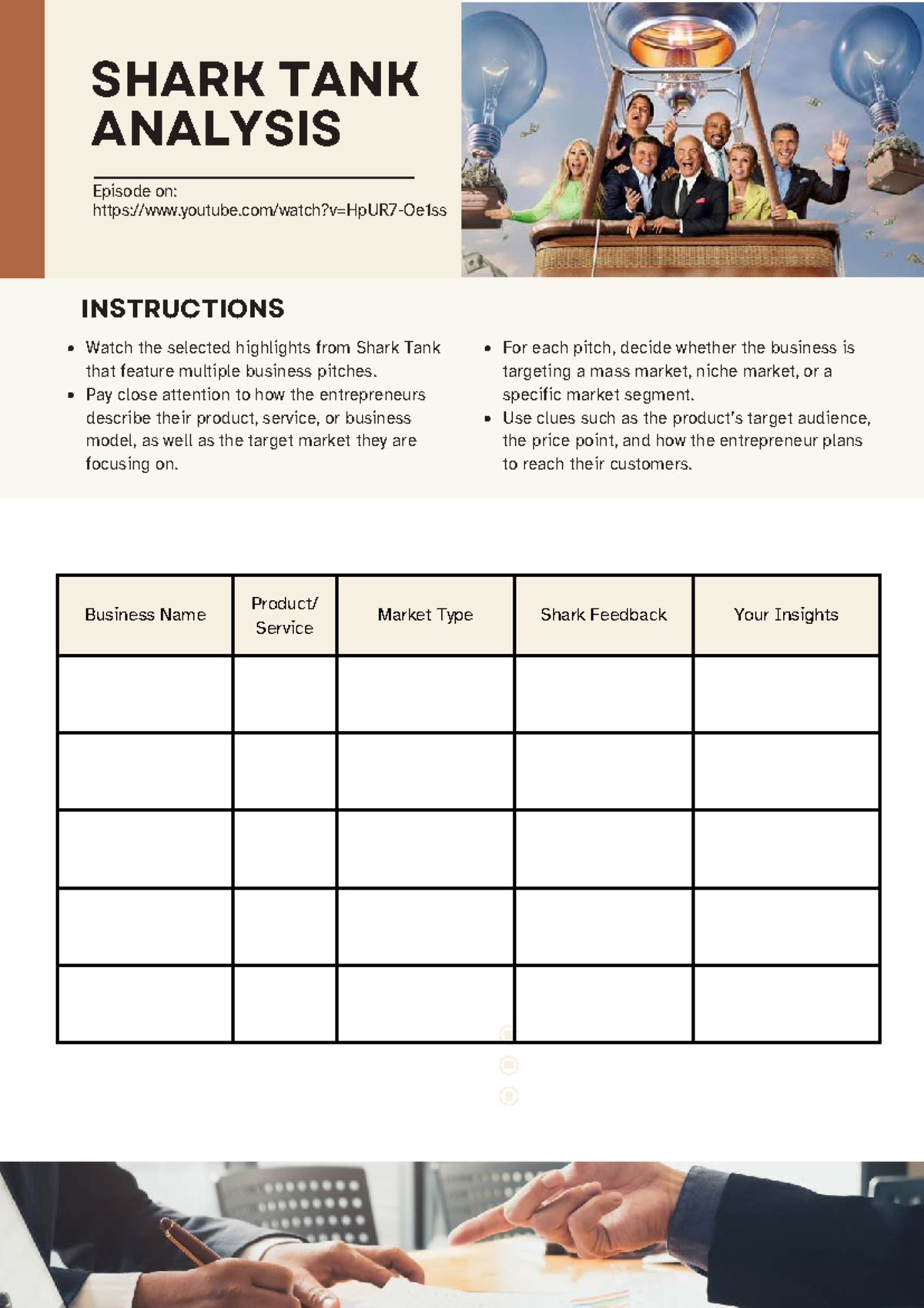 Shark Tank - Assignment Activity sample - Business Name Product ...