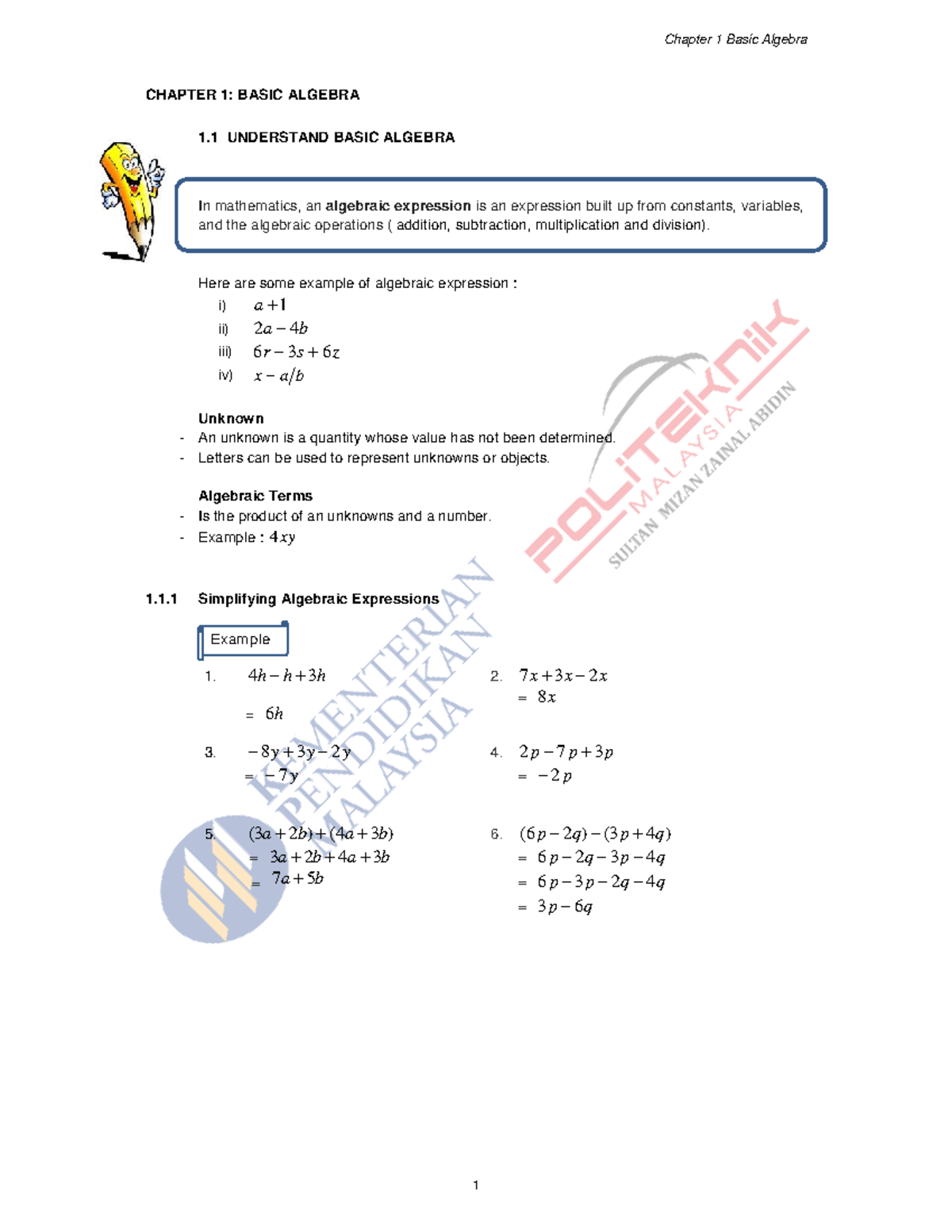 Chapter 1: Basic Algebra - Understanding Expressions and Operations ...