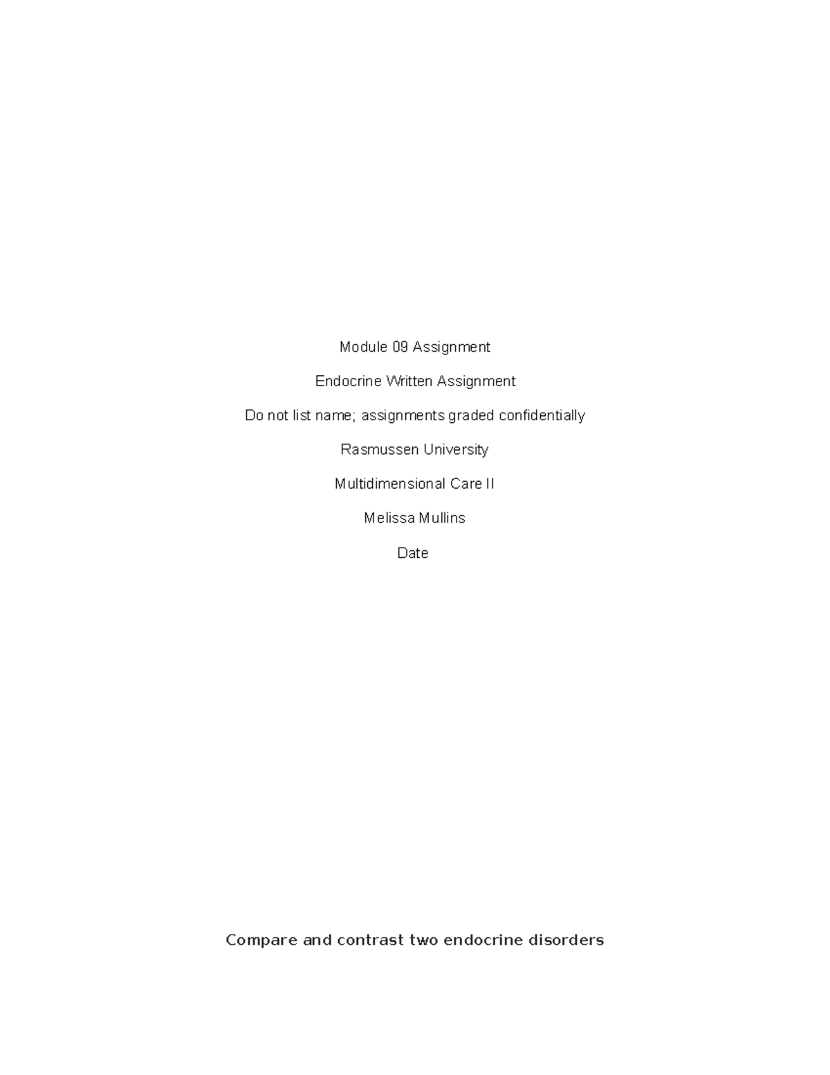 Module 9 assignment format - Module 09 Assignment Endocrine Written ...