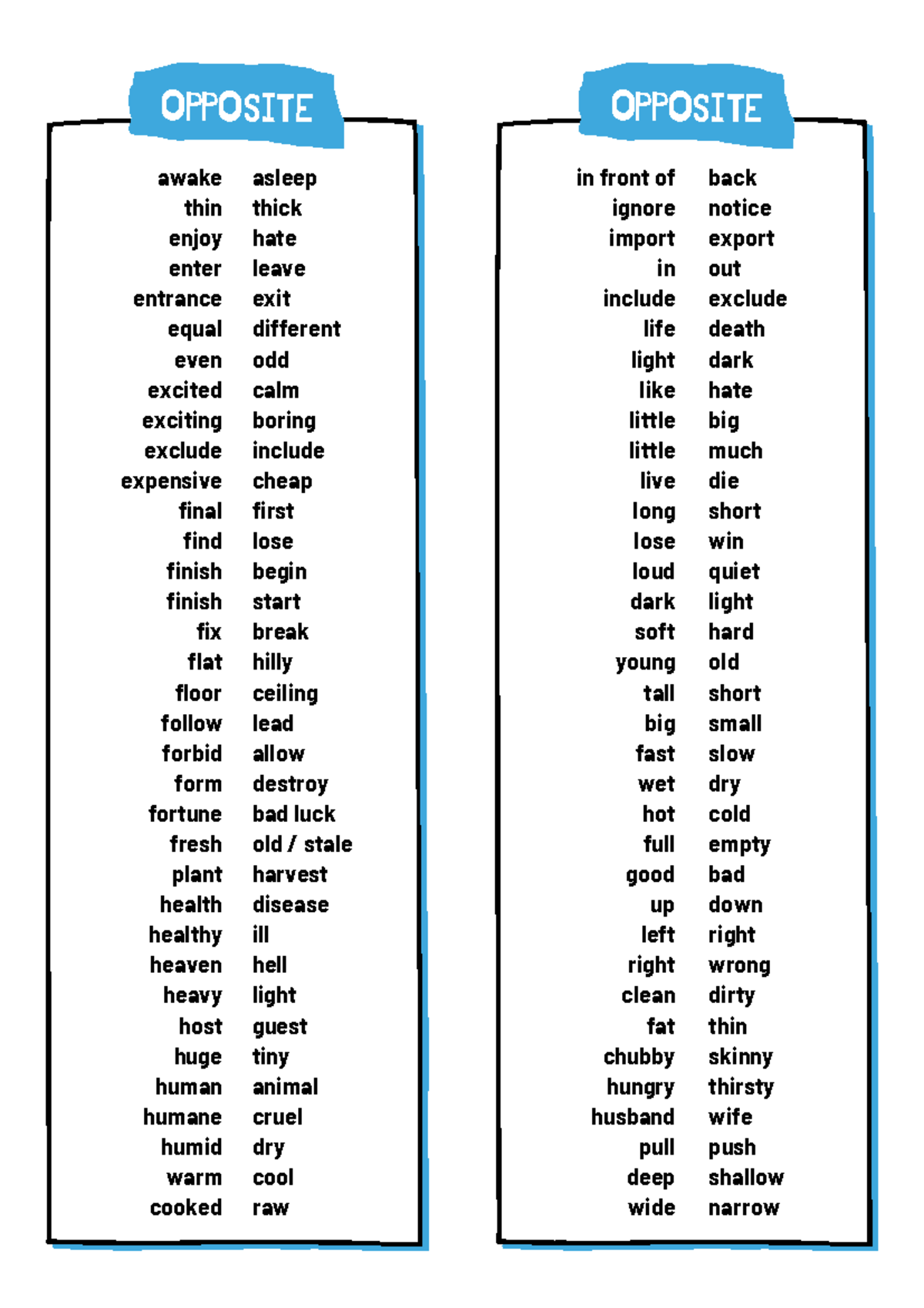 Opposites - English Vocabulary Study Guide (ENG101) - Studocu