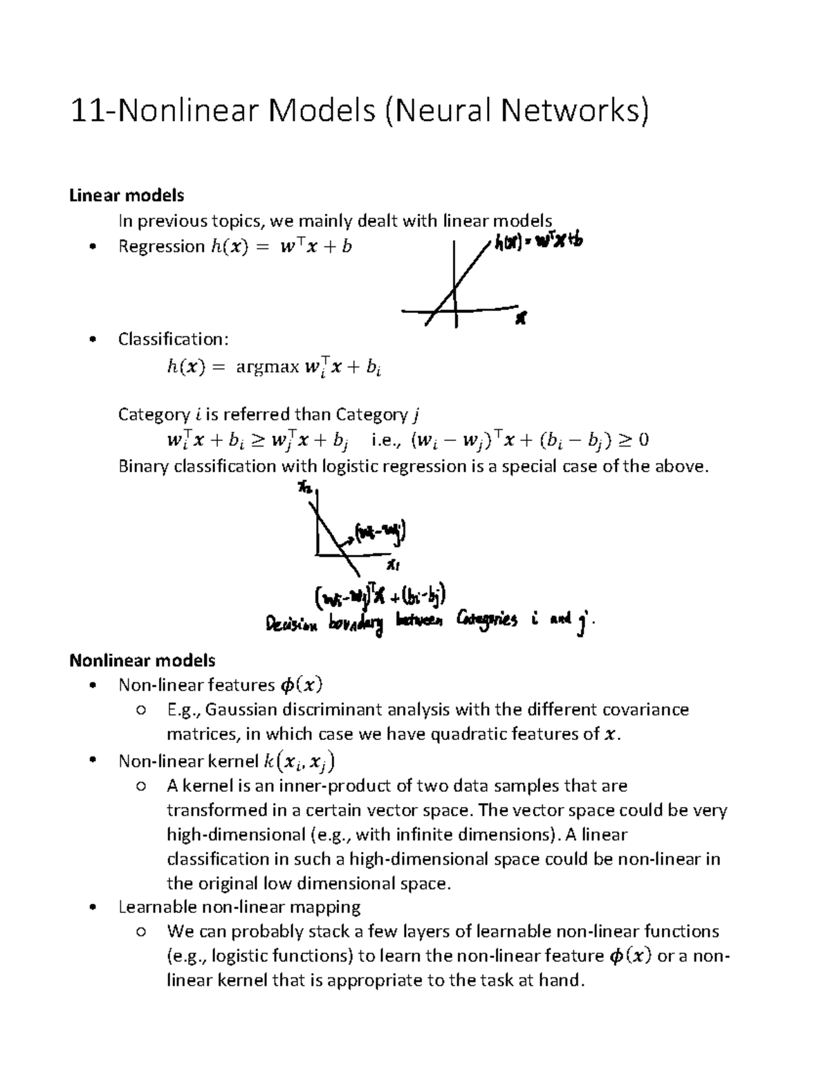 11-Nonlinear Models (Neural Networks) - Linear models In previous ...