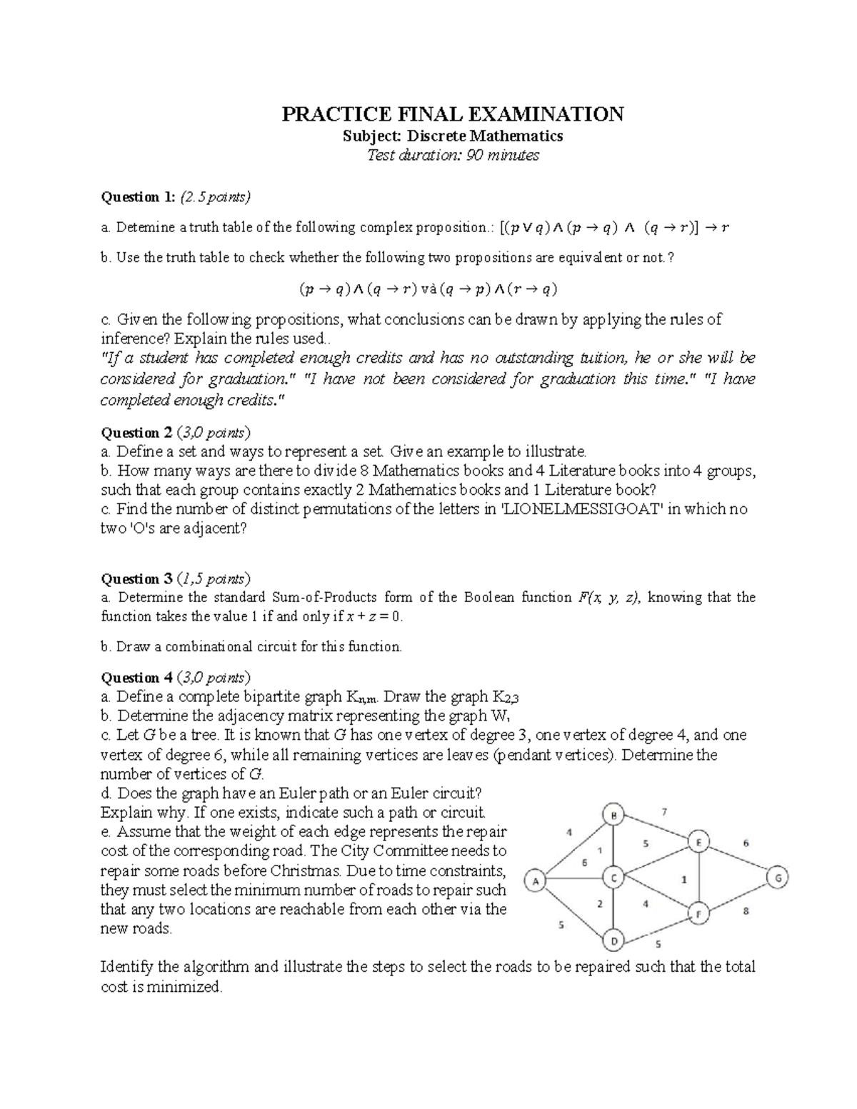 Discrete Mathematics Practice Final Exam 2025 - Studocu