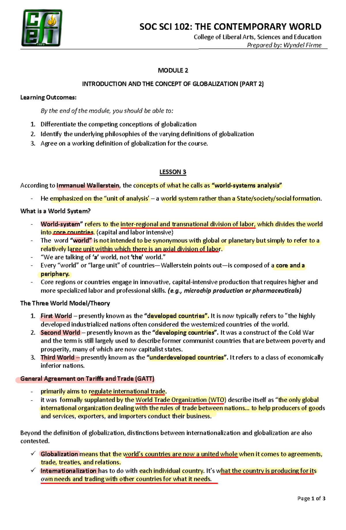 Module 2: Globalization Concepts in SOC SCI 102 - Lesson Insights - Studocu