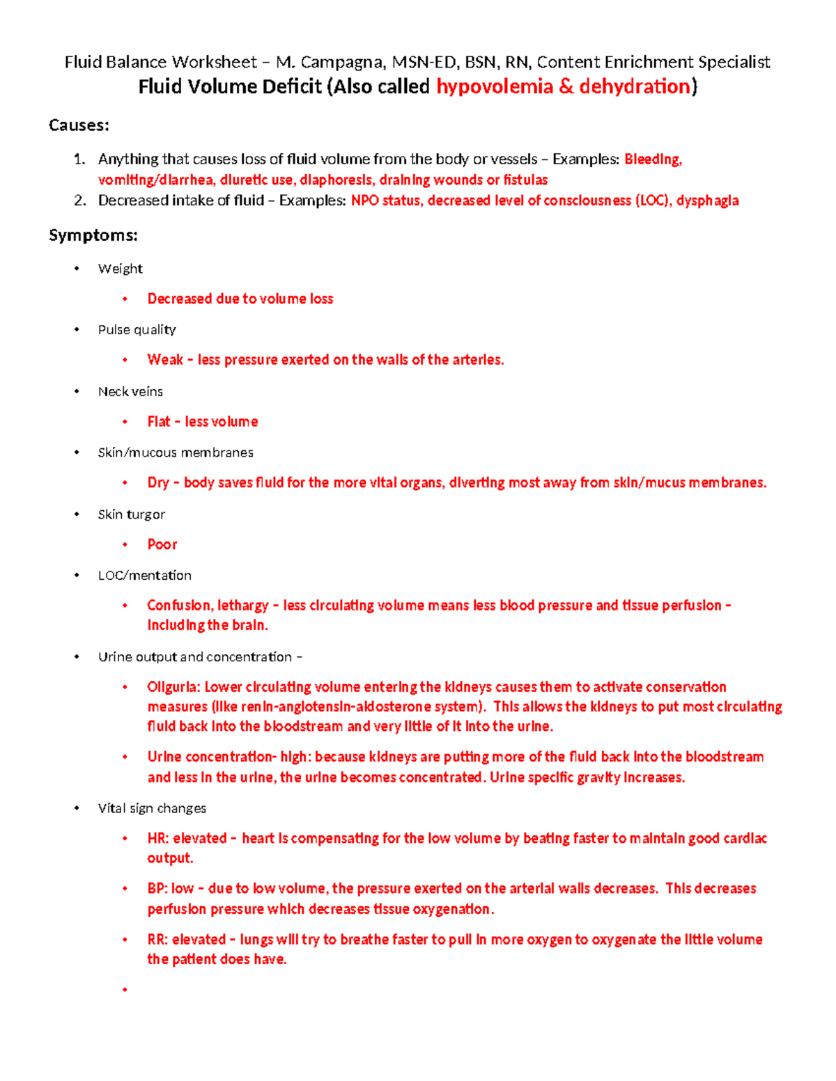 Fluid Balance Worksheet - Campagna, MSN-ED, BSN, RN, Content Enrichment ...