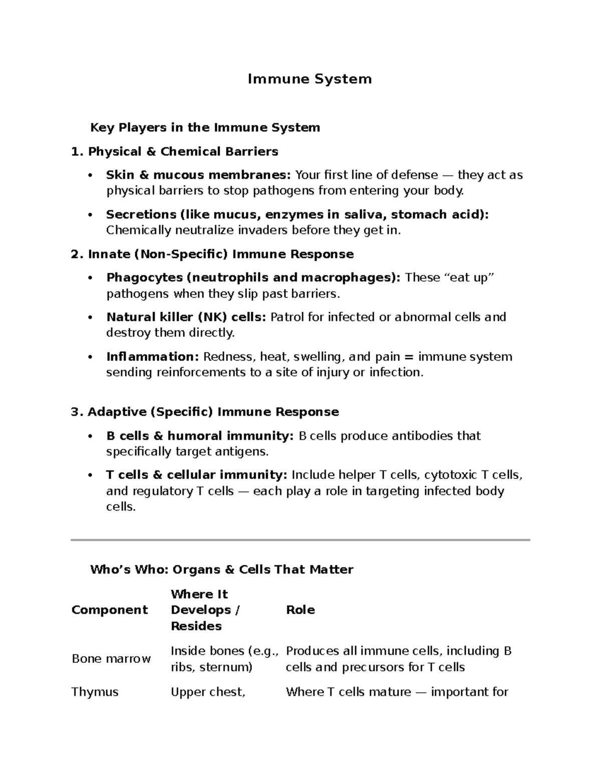 Immune System Overview: Key Players and Functions (BIO 101) - Studocu