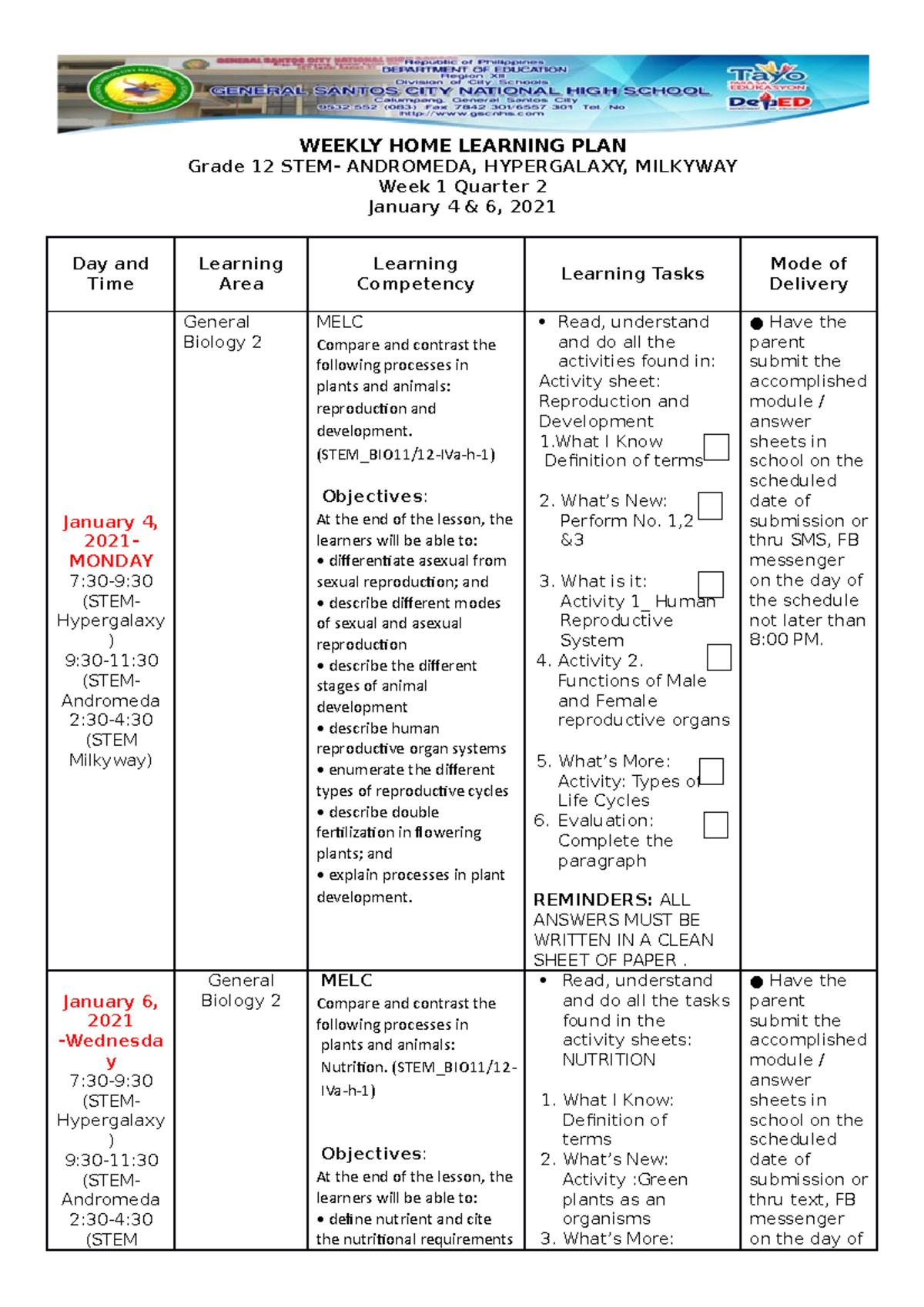 GEN - edvd - WEEKLY HOME LEARNING PLAN Grade 12 STEM- ANDROMEDA ...