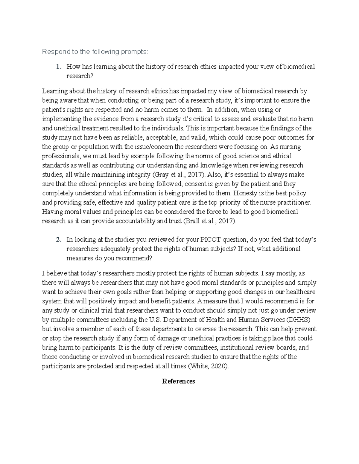 NR505 Week 6 Discussion: Impact of Research Ethics on Biomedical ...