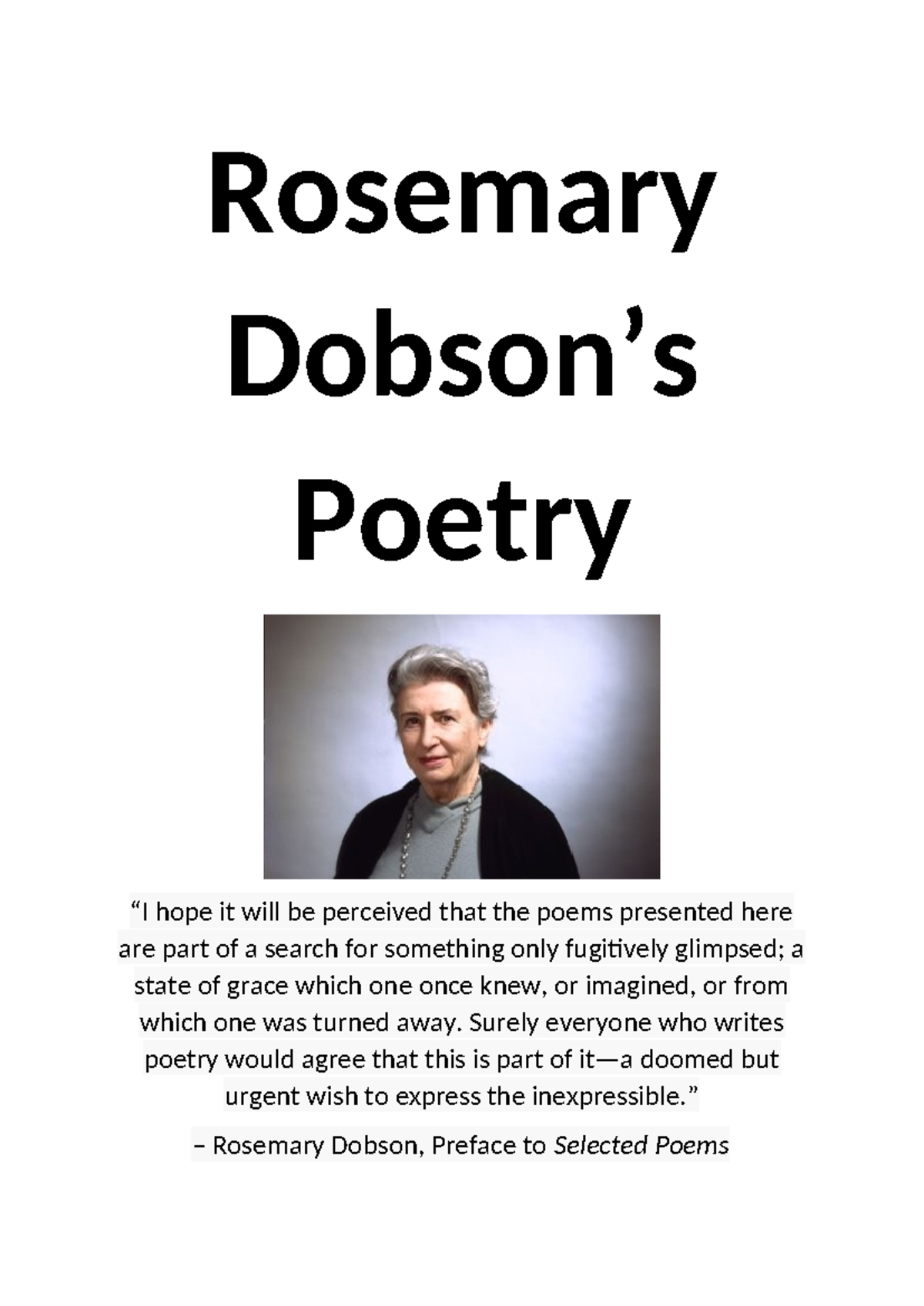 Rosemary Dobson: A Journey Through Her Poetry and Life - Studocu