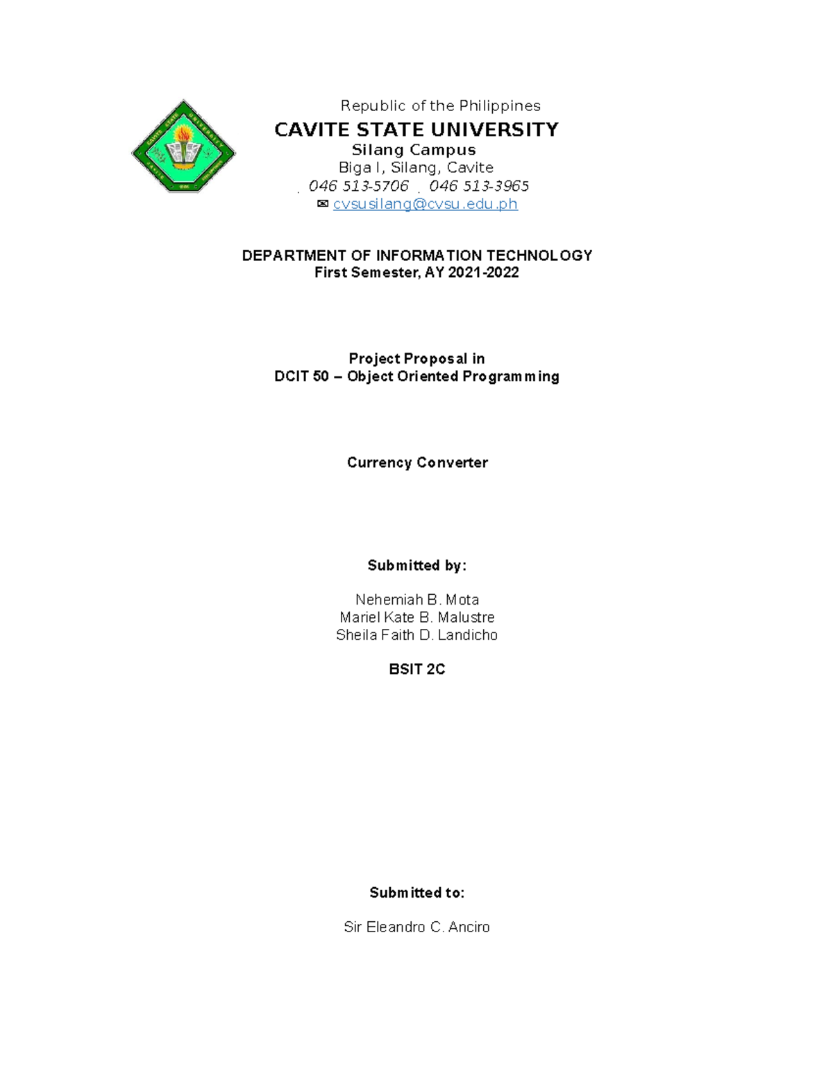 Revised-Project-Proposal - Republic of the Philippines CAVITE STATE UNIVERSITY Silang Campus ...