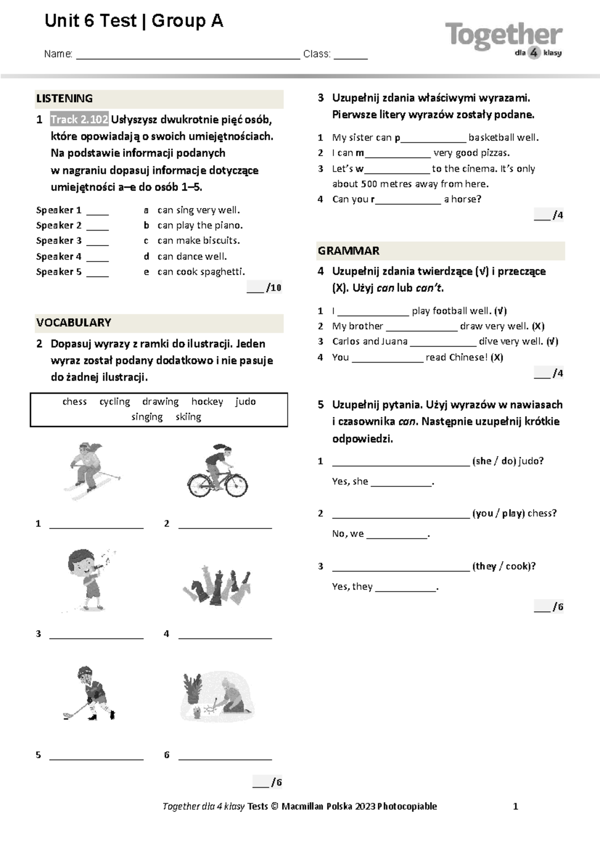 Together kl4 U6 Unit Test Standard A - Listening & Vocabulary - Studocu