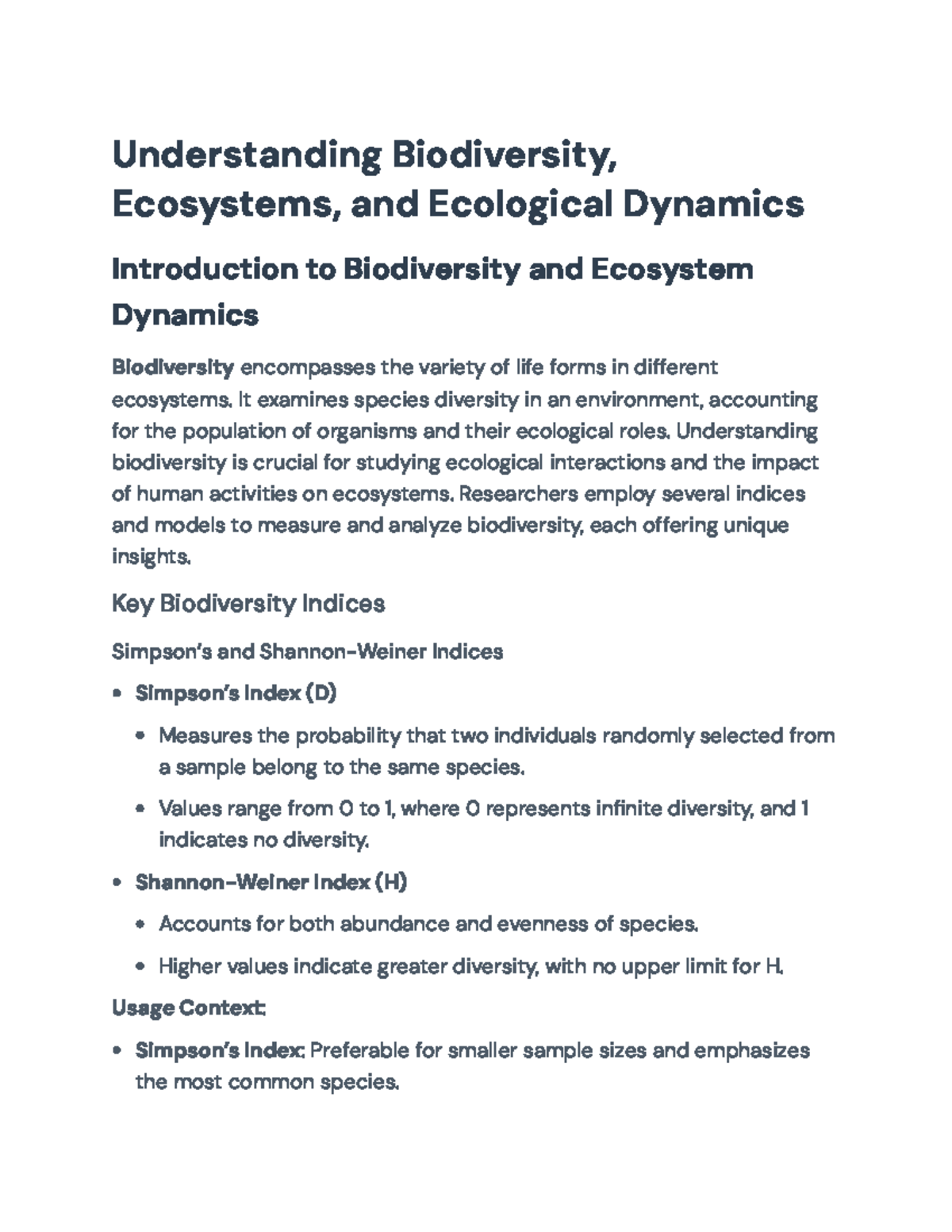 Understanding Biodiversity and Ecosystem Dynamics (BIO 101) - Studocu