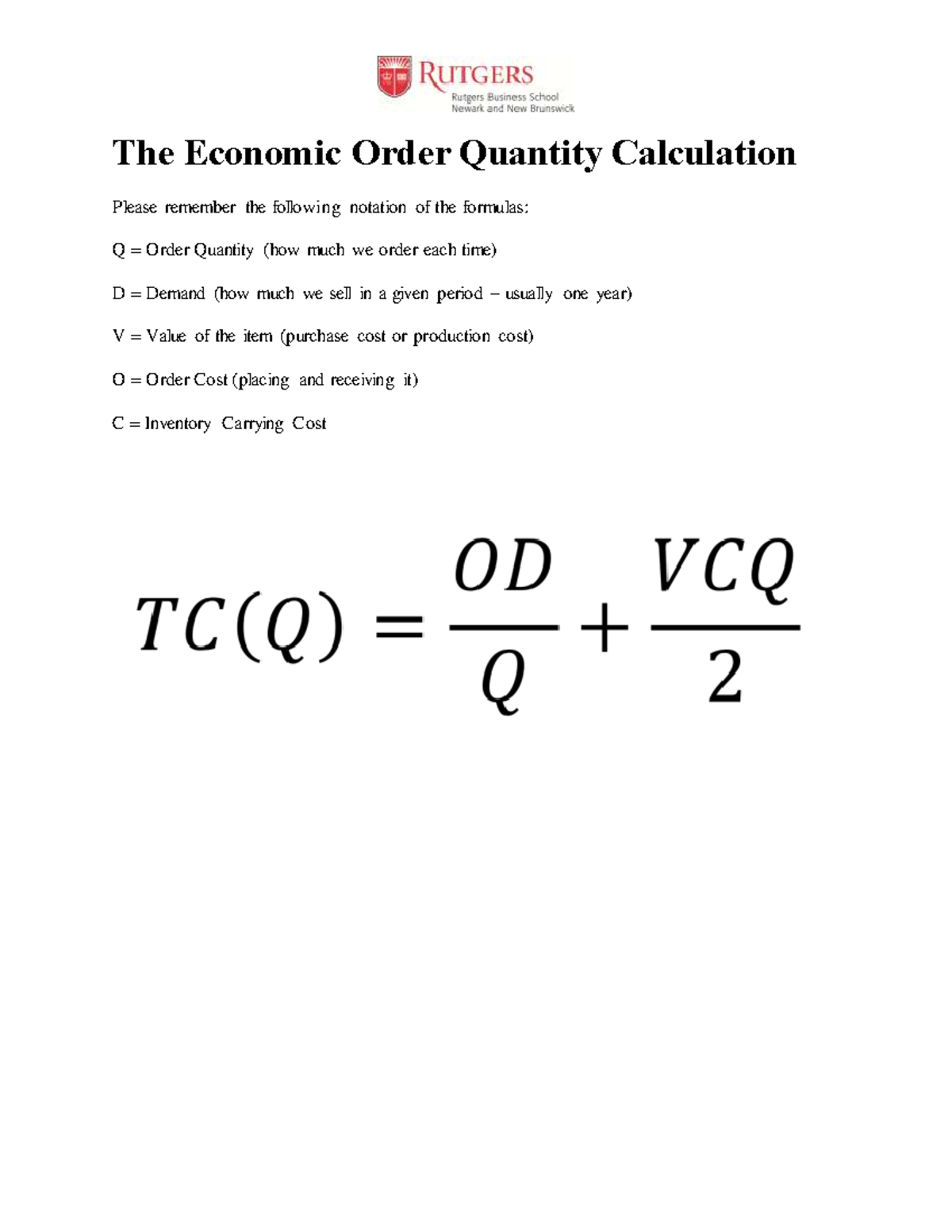 The Economic Order Quantity Calculation - Computer Engineering - Studocu
