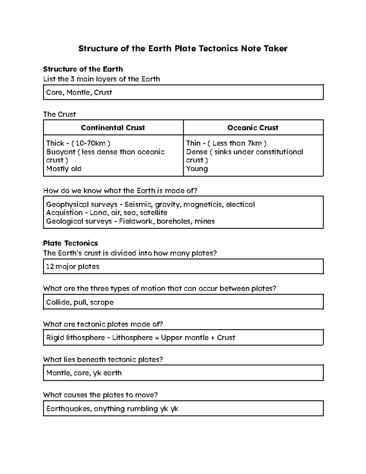 Earth Structure and Plate Tectonics Notes - GEO 101 - Studocu