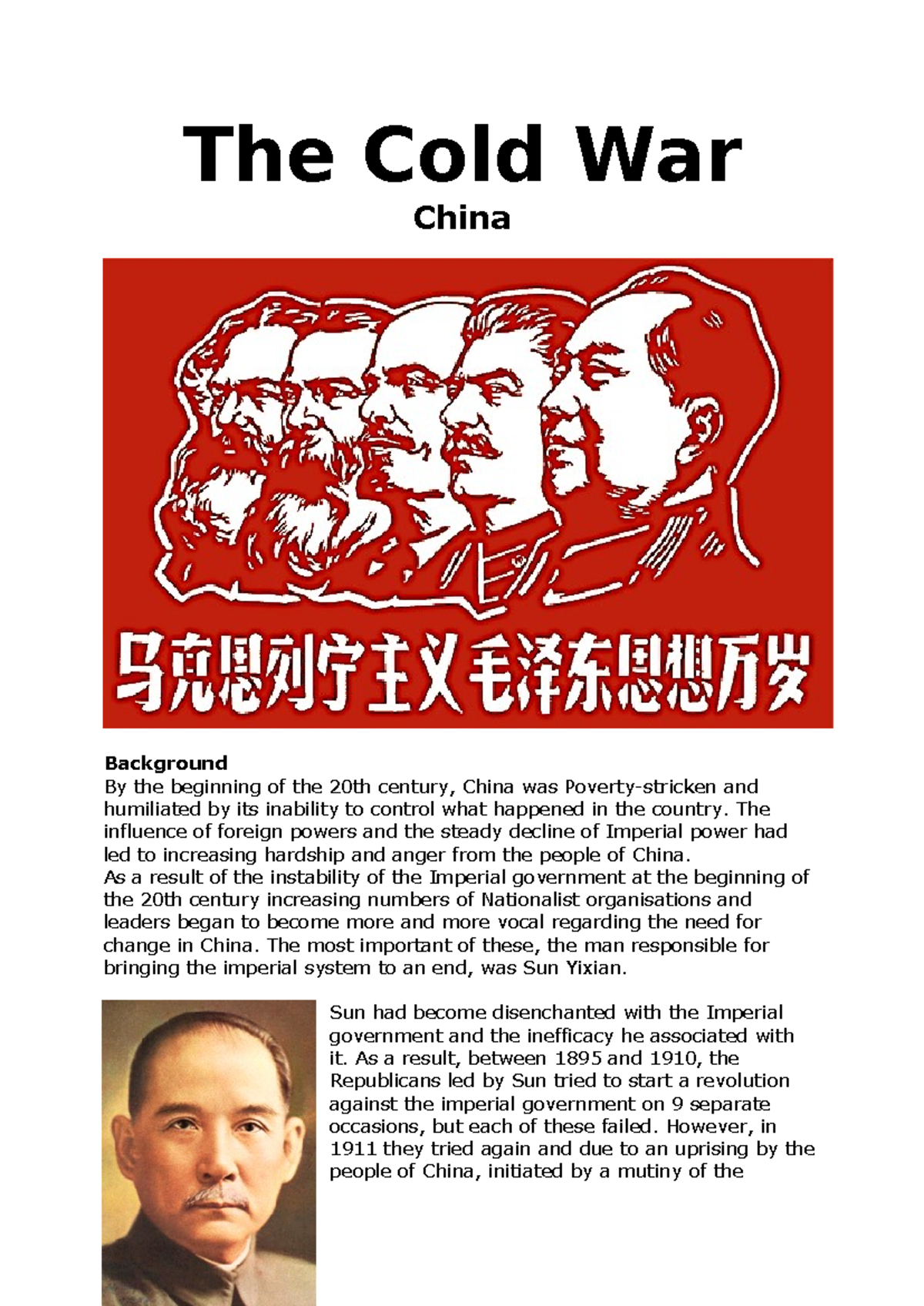 Cold War Exam Notes (HIST 101): China's Role and Evolution - Studocu