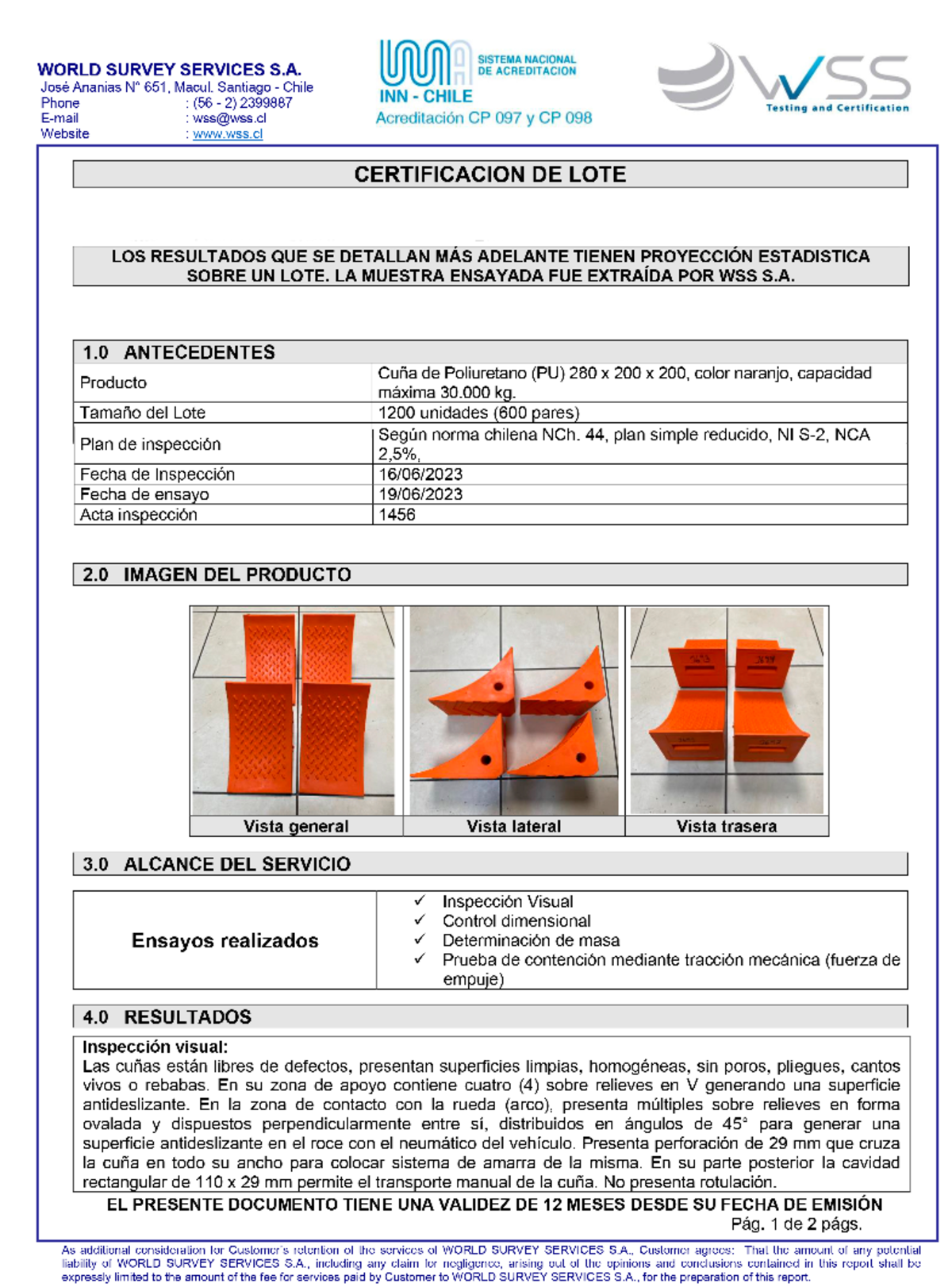 51345 - Certificado de Inspección Cuñas Poliuretano 20-30 Toneladas ...