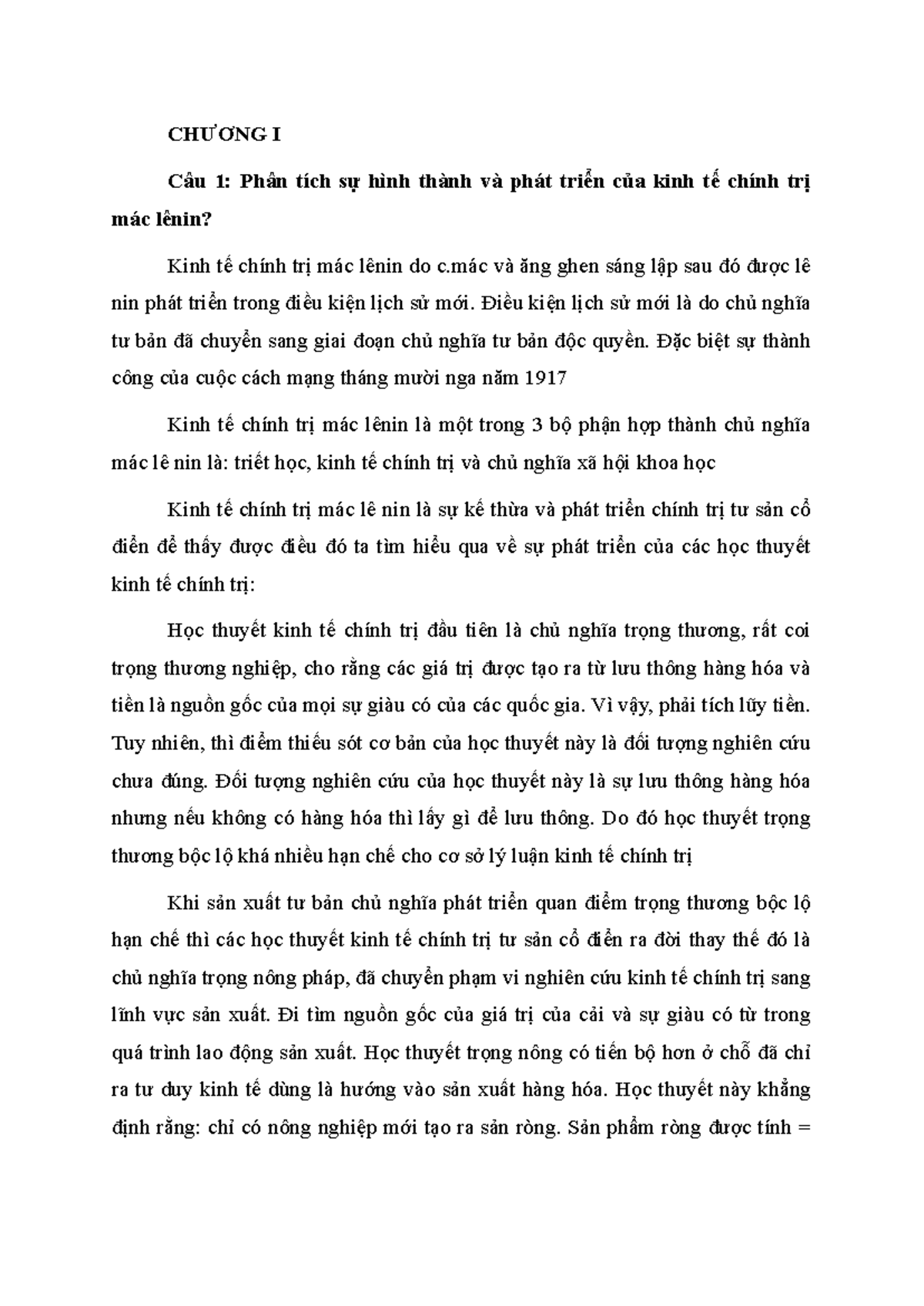 KTCT - Phân Tích Kinh Tế Chính Trị Mác-Lênin: Chương I & II - Studocu