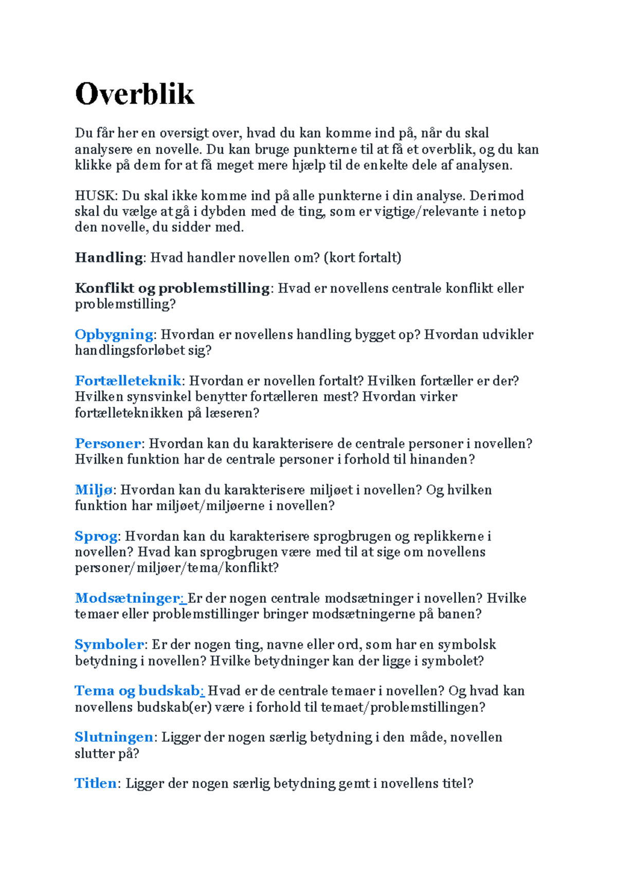 Novelleanalyse Noter: Guide til Tematisk Analyse og Fortolkning - Studocu