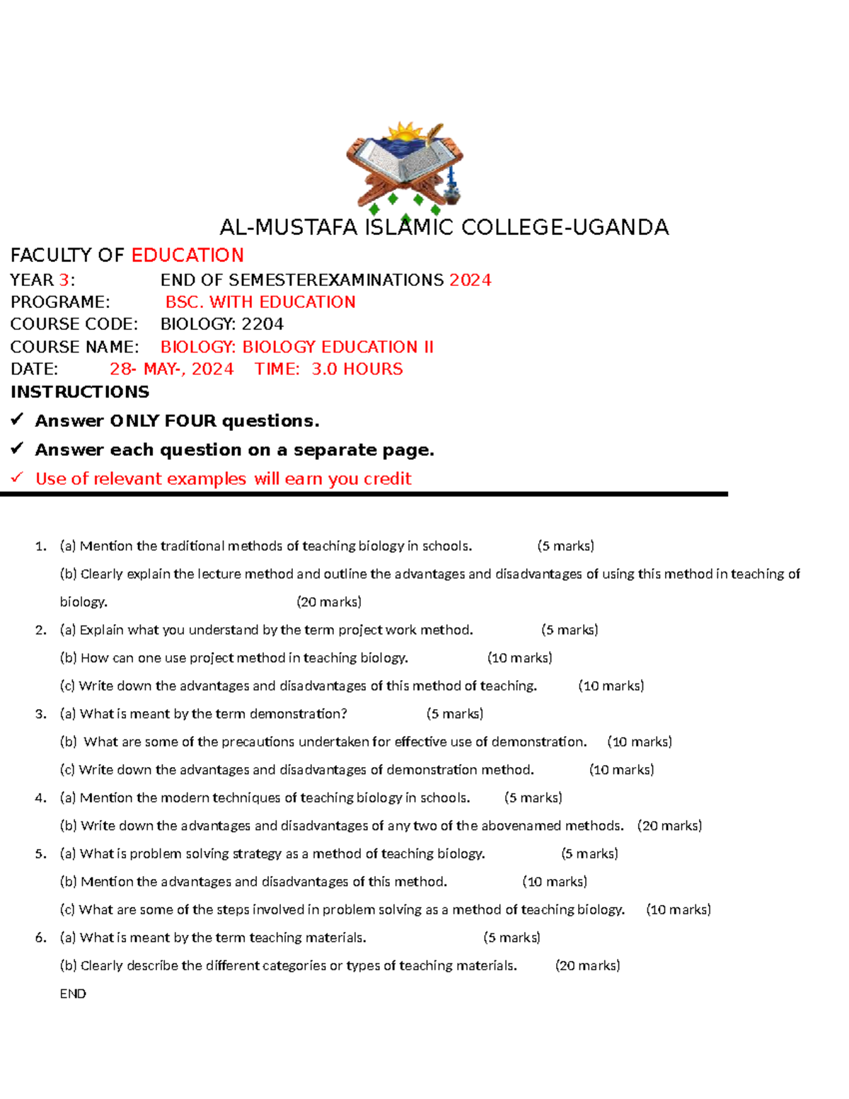 BIOLOGY 2204: END OF SEMESTER EXAMINATION NOTES 2024 - Studocu