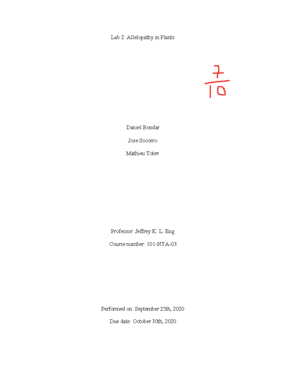 Allelopathy Lab Report (101-NYA) - Effects of Onion Extract on Radish ...