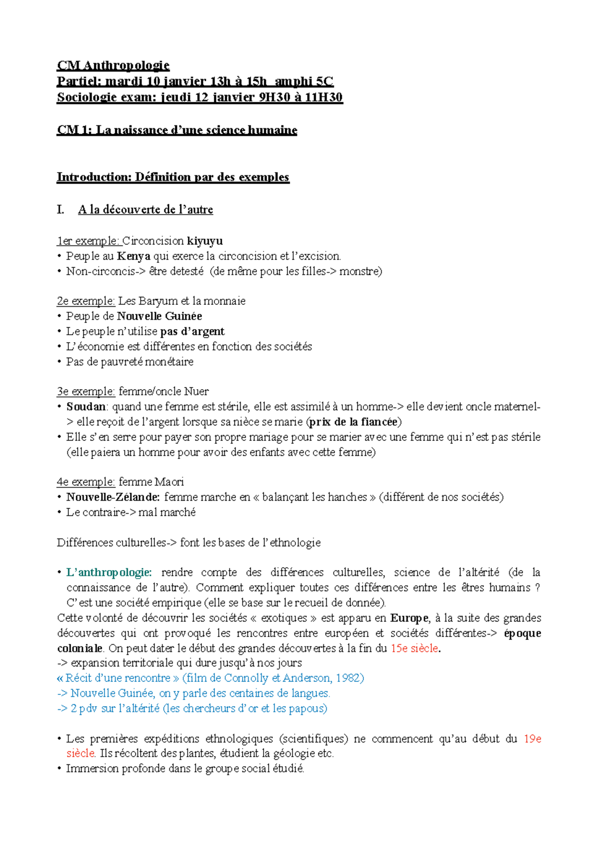 Anthropologie CM PDF - cours - CM Anthropologie Partiel: mardi 10 ...