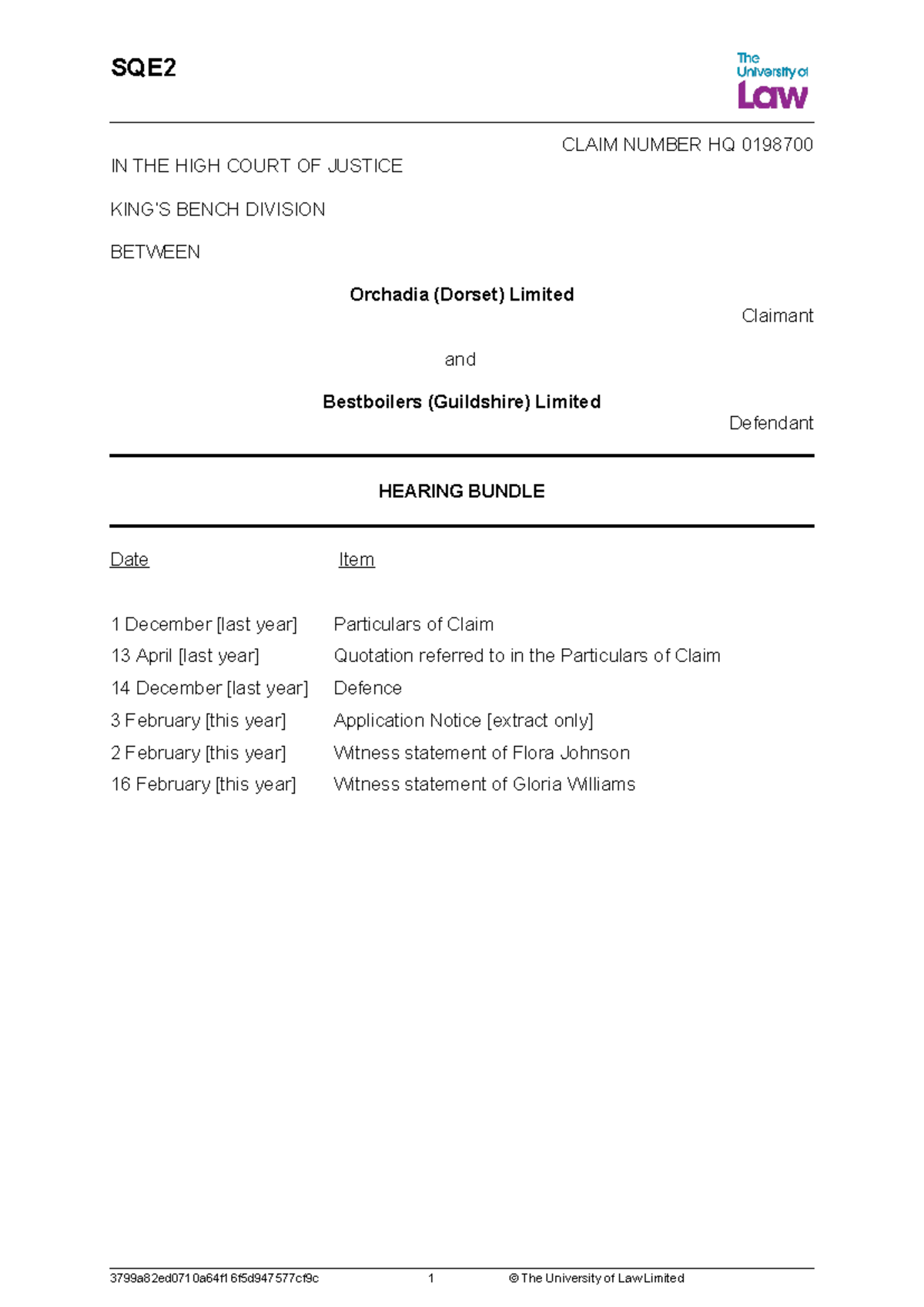 2324 SQE2 Adv U04 CE01 Final Exam: Hearing Bundle & Case Details - Studocu