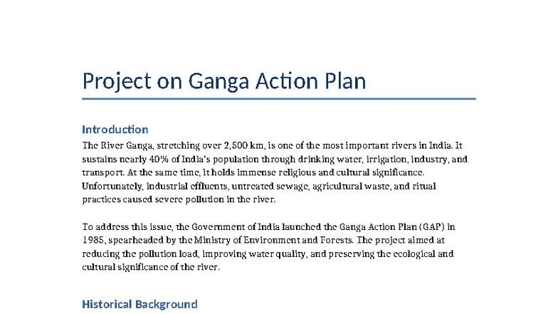 Ganga Action Plan Project Overview and Objectives - Studocu