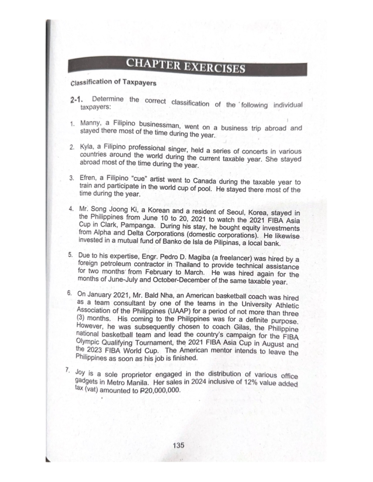 Tax Chapter 2: Comprehensive Exercises on Taxpayer Classification and ...