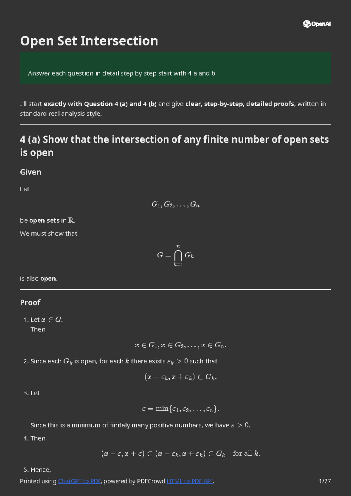 Open Set Intersection Proofs - Real Analysis (MATH 101) - Studocu