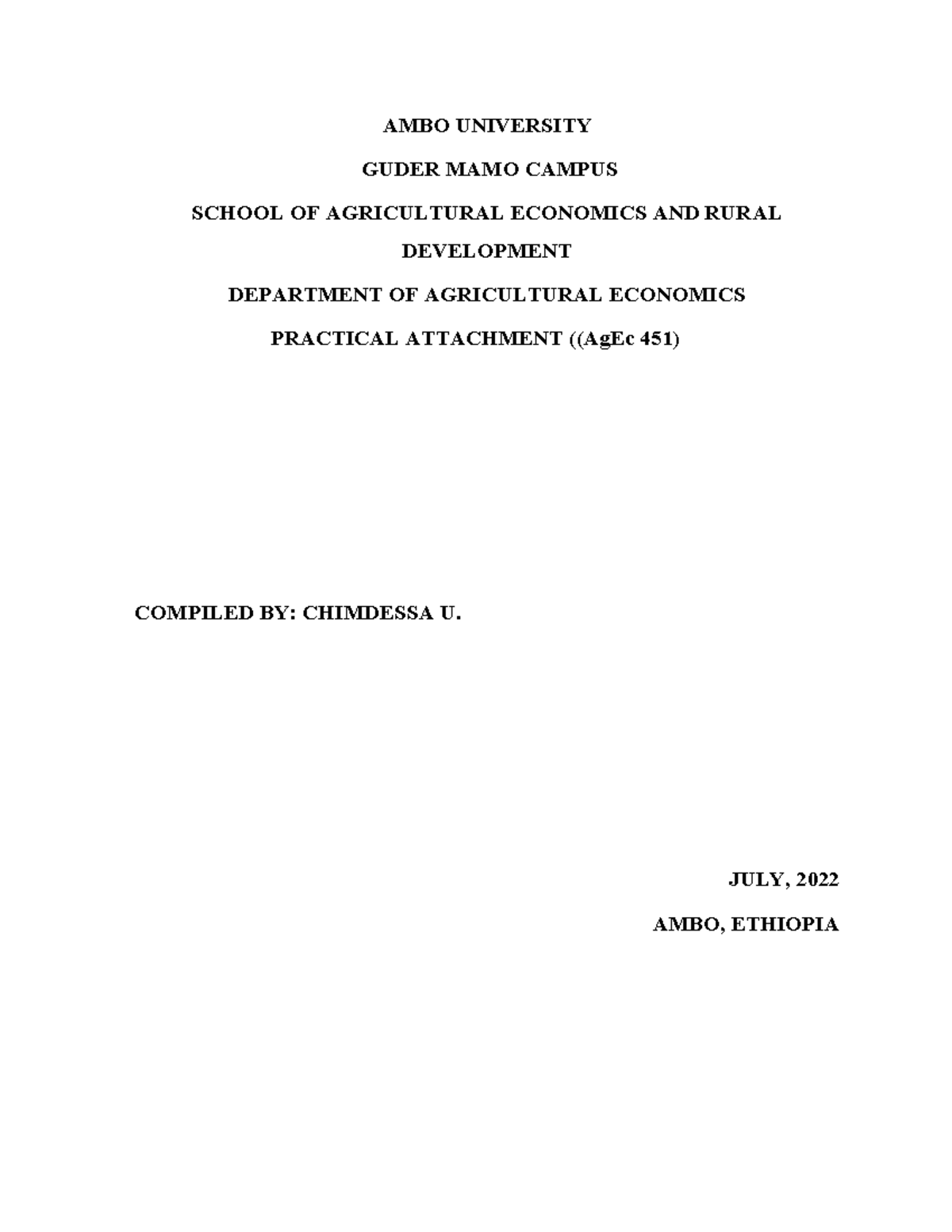 AgEc 451 - Practical Attachment Guidelines and Student Experiences - Studocu