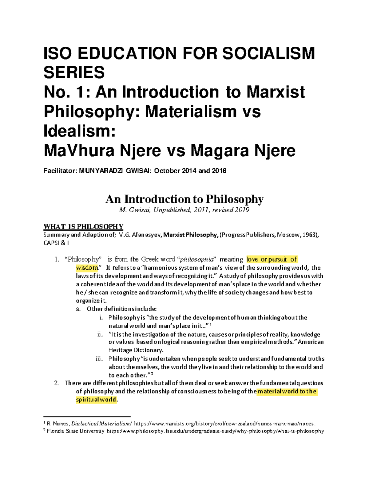 1(a)Introduction to Philosophy Idealism Materialism, M Gwisai - ISO ...