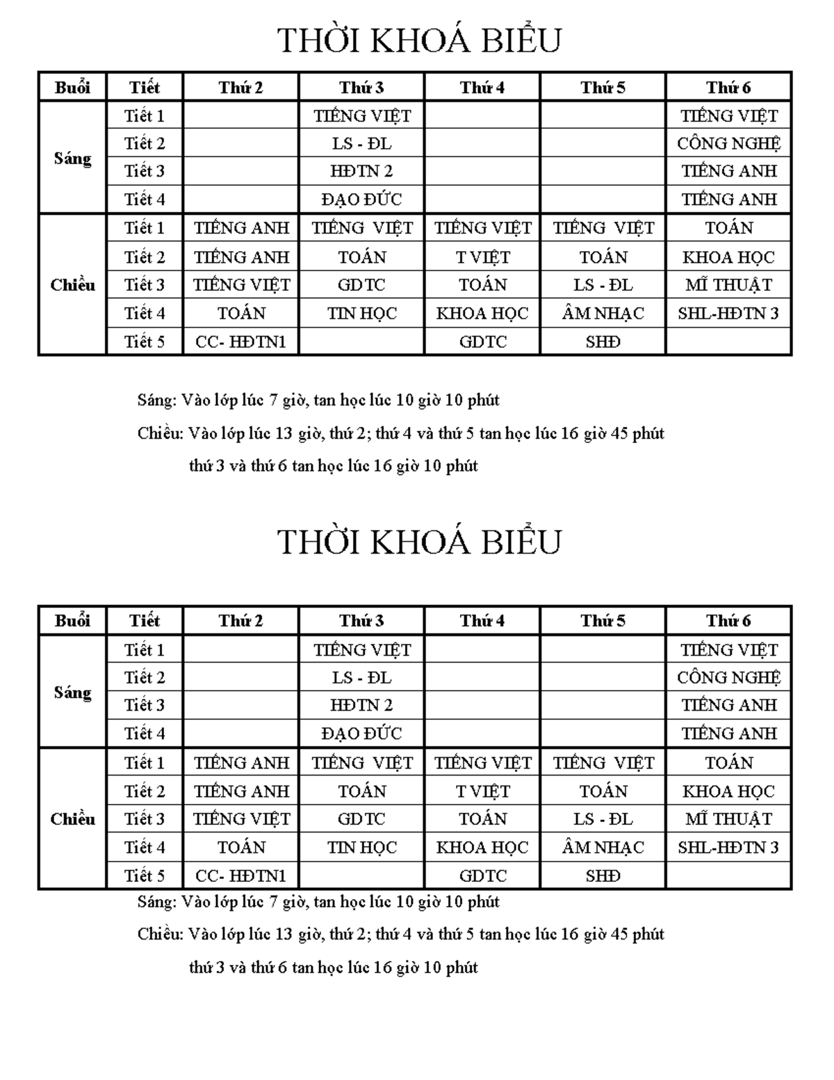 TKB LỚP 4 - bclkn/dlvnhs;lka;bv - THỜI KHOÁ BIỂU Buổi Tiết Thứ 2 Thứ 3 ...