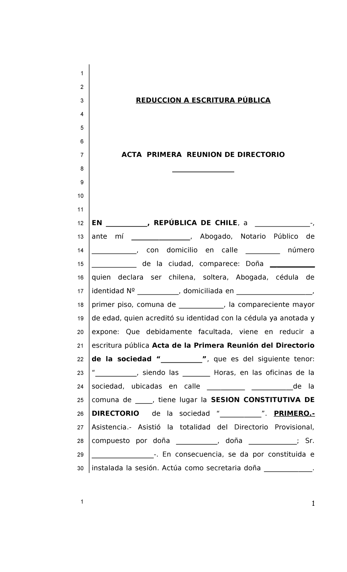 Acta de la Primera Reunión del Directorio - REDUCCION A ESCRITURA ...