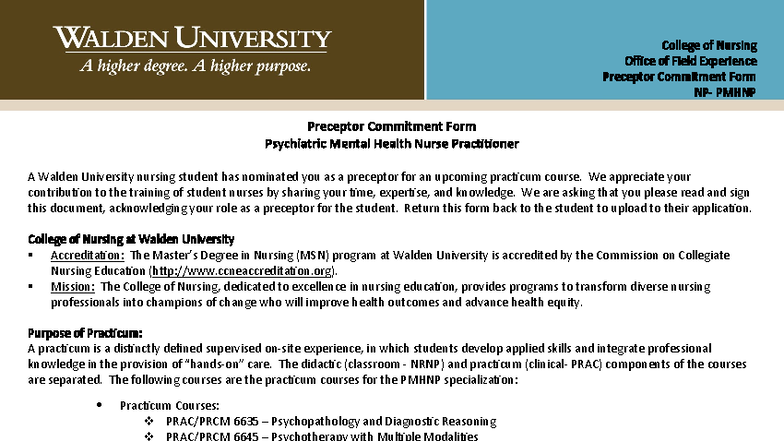 PMHNP Preceptor Commitment Form - Spring 2026 - Studocu