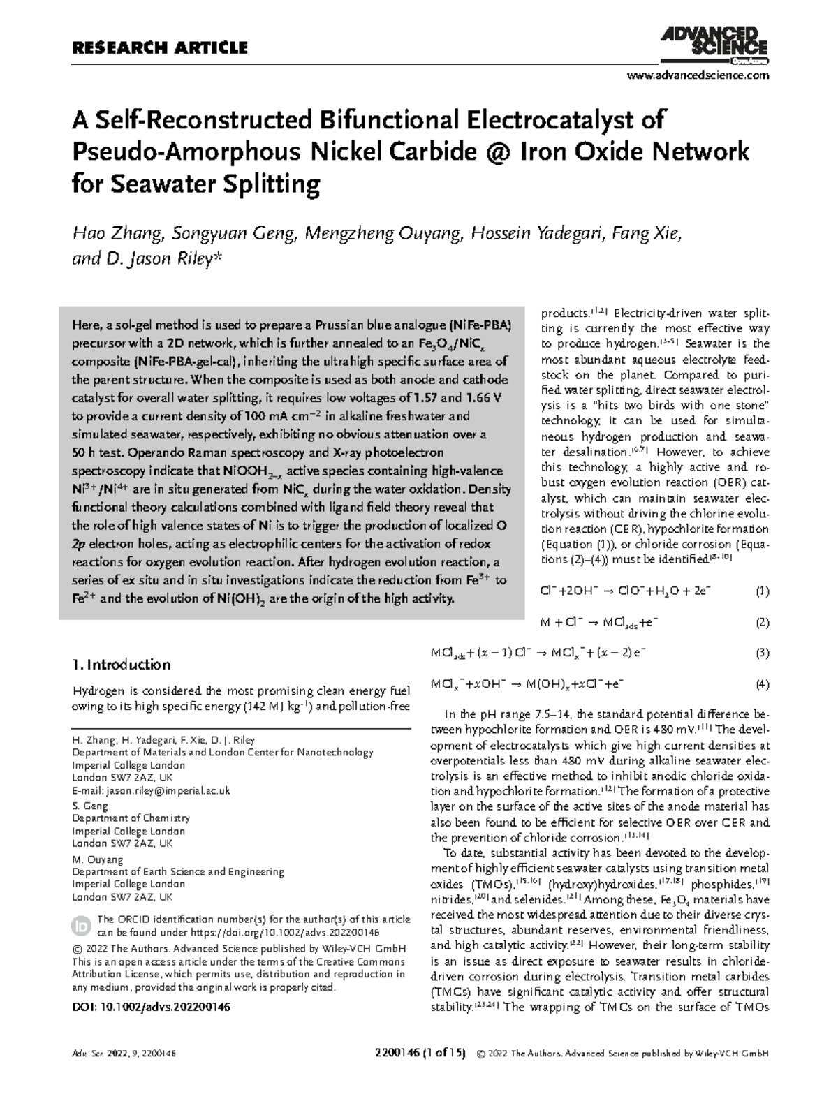 A Self-Reconstructed Bifunctional Electrocatalyst of NiCx@Fe3O4 for ...