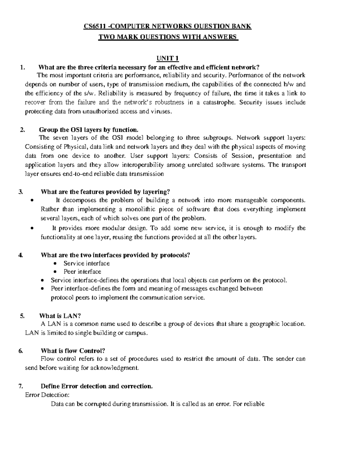 CS6511 - COMPUTER NETWORKS QUESTION BANK 2017-2018 Answers - Studocu